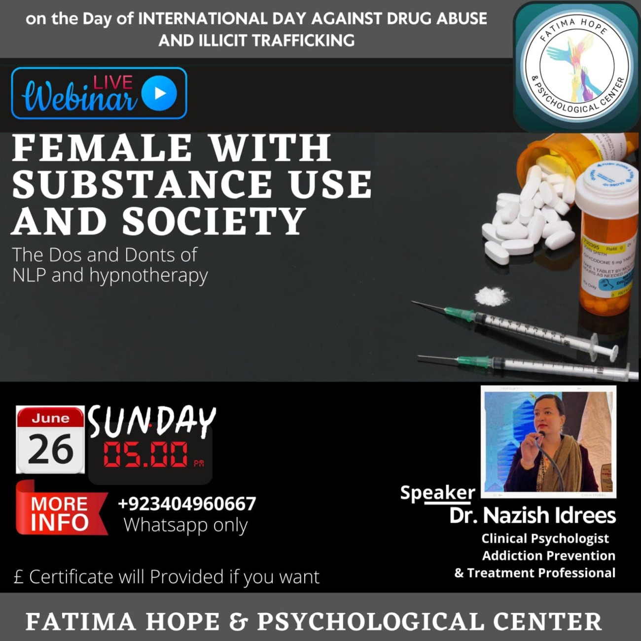 Webinar on “Females with Substance Use and Society: Do’s and Don’t’s of ...