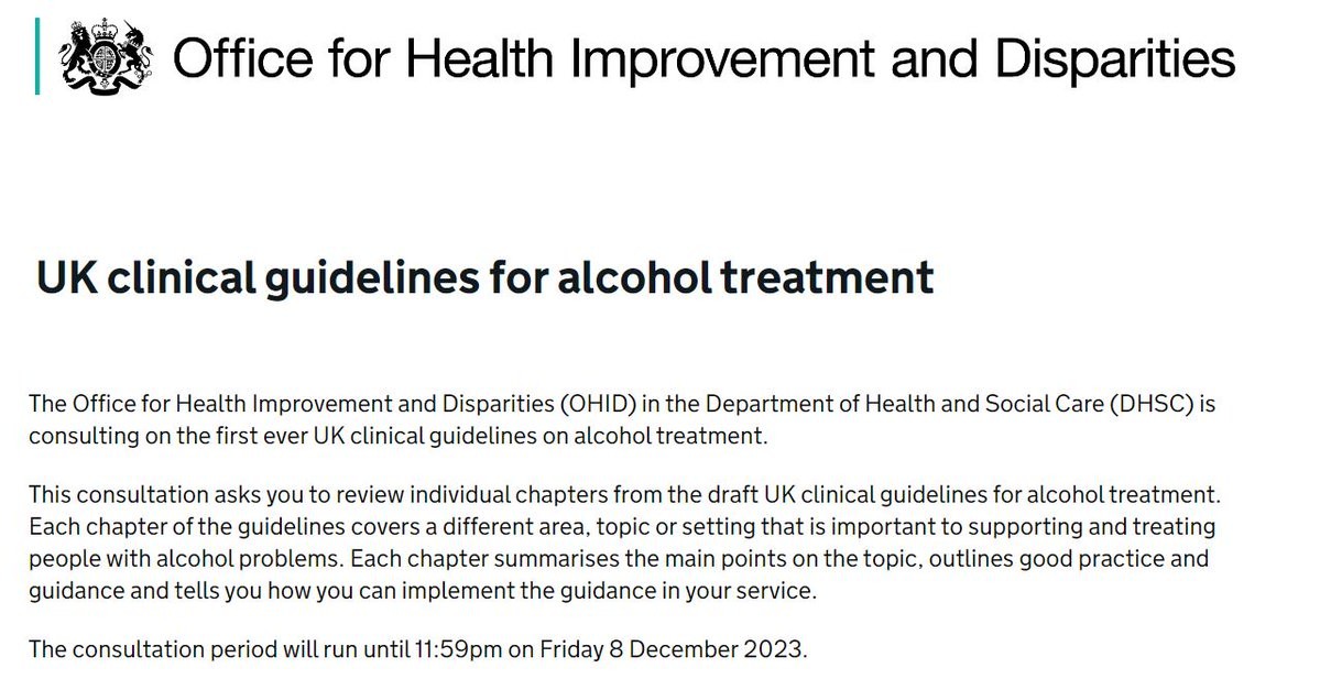 Open Consultation: UK clinical guidelines for alcohol treatment ...
